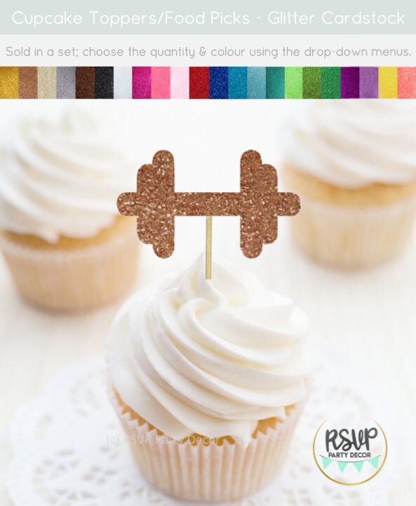 Dumbbell Cupcake Toppers, Fitness Cupcake Toppers, Weightlifter ...