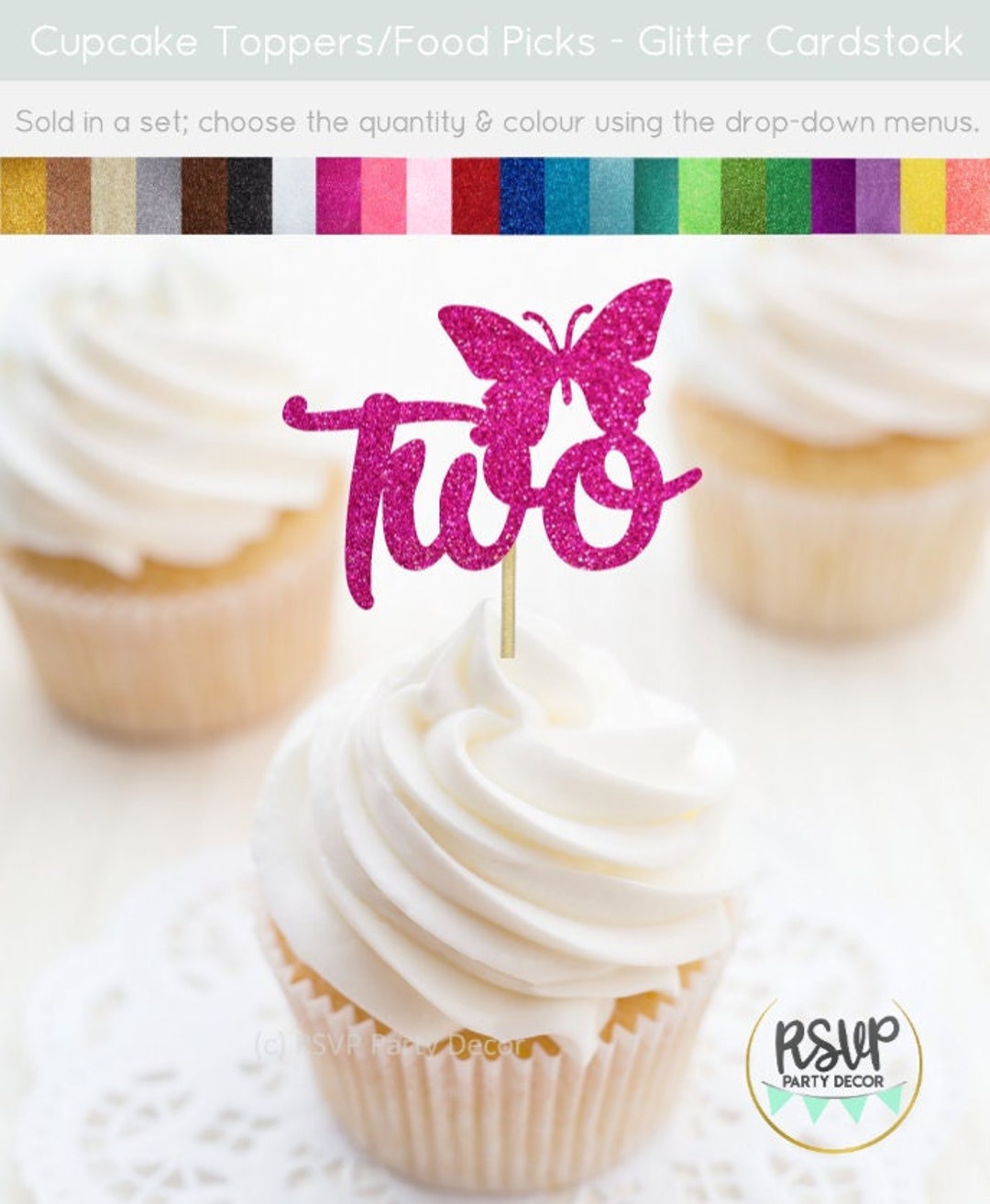 Butterfly Two Cupcake Toppers, Butterfly 2nd Birthday Cupcake Toppers ...