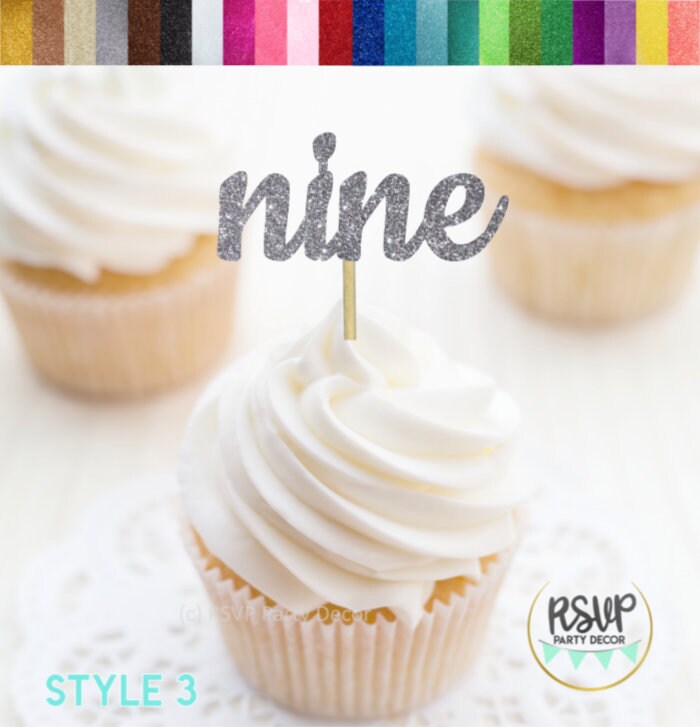 Number 9 Cupcake Toppers, Nine Food Picks, 9th Birthday Decorations ...