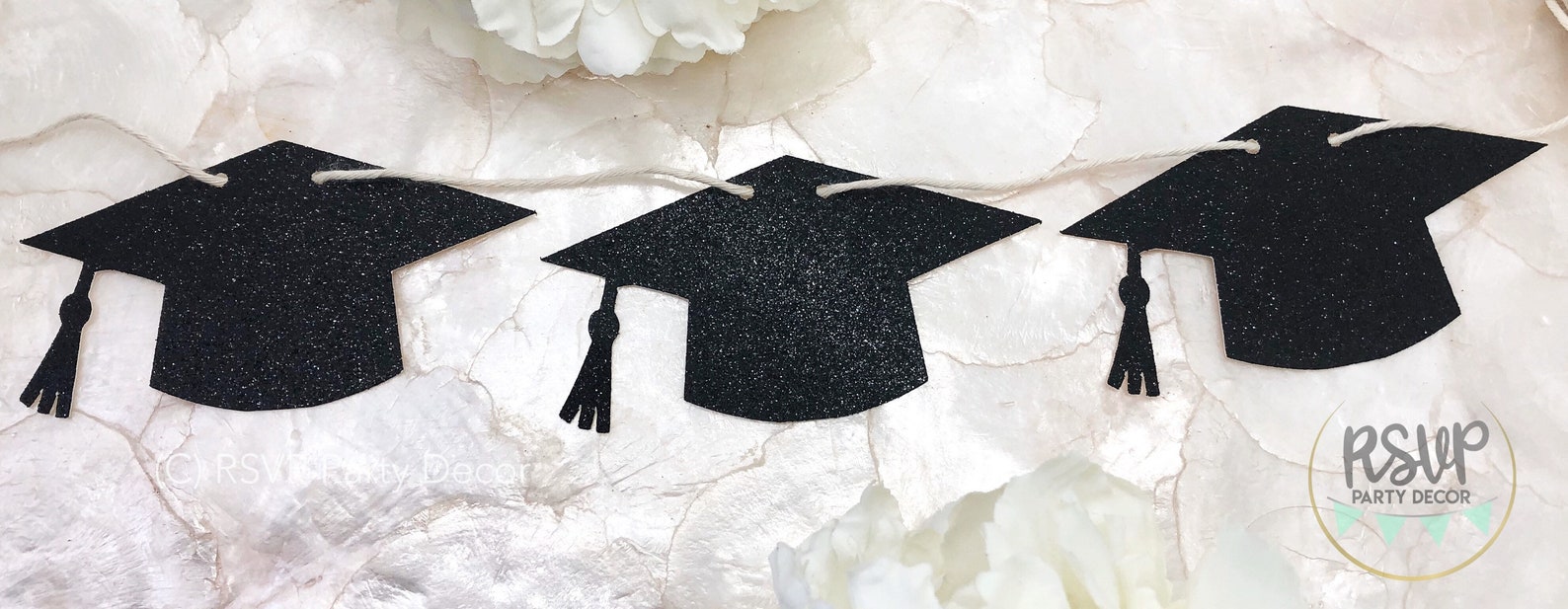Graduation Cap Garland Glitter Graduation Cap Banner - Etsy
