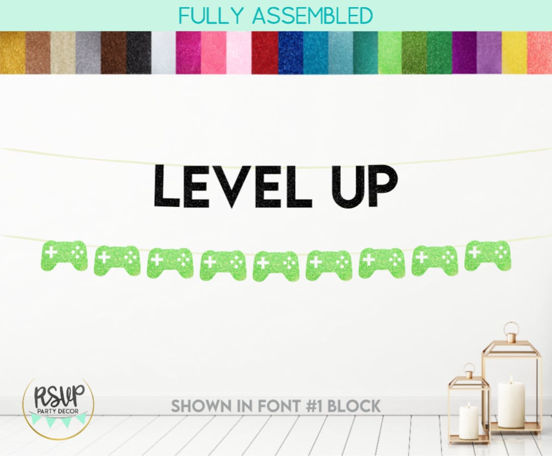 Level up Banner, Video Game Controller Garland, Video Game Birthday ...