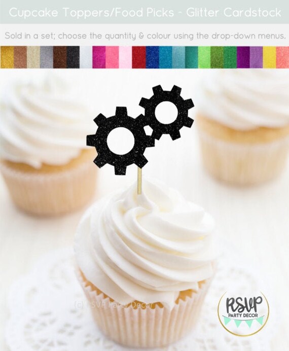 Gear Cupcake Toppers, Robot Food Picks, Steampunk Party Decorations ...