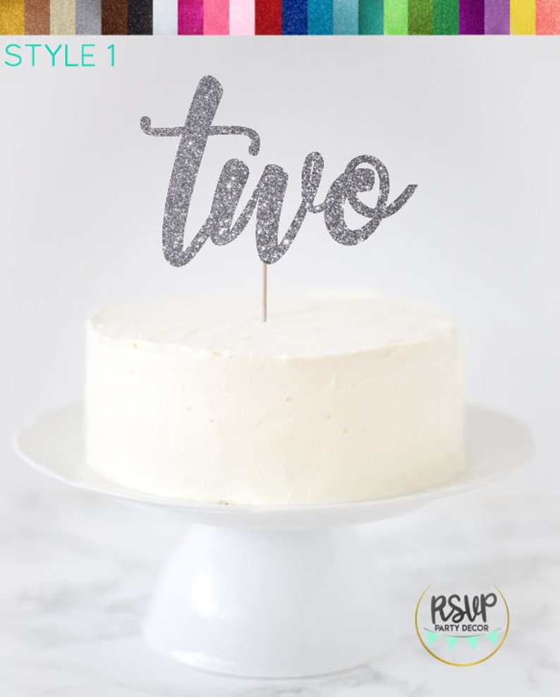 Two Cake Topper 2 Cake Topper Glitter 2 Sign Happy 2nd Cake | Etsy