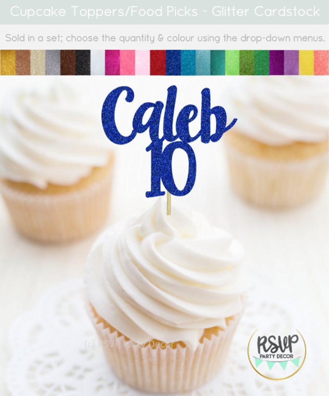 Custom 10th Birthday Cupcake Toppers, Personalized 10th Birthday Party ...