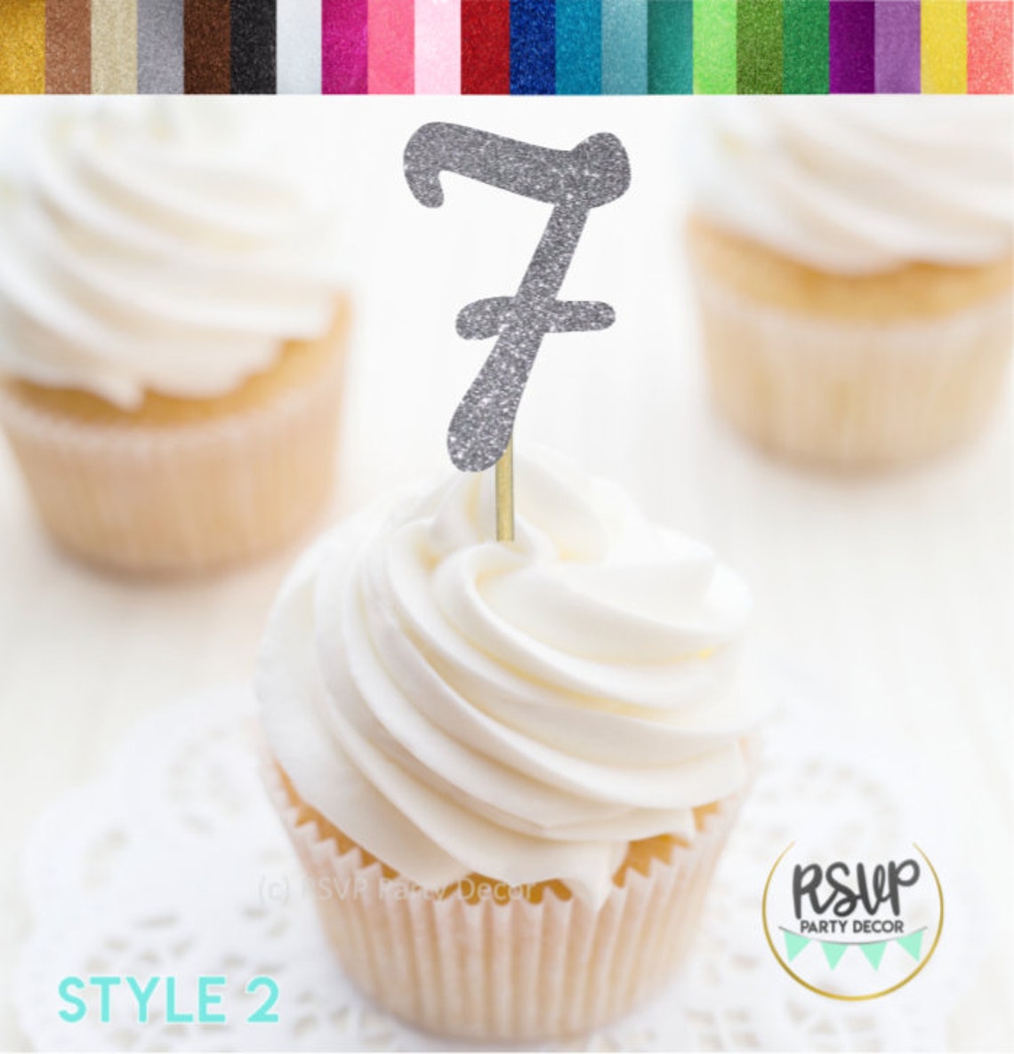Number 7 Cupcake Toppers, Seven Food Picks, 7th Birthday Decorations ...