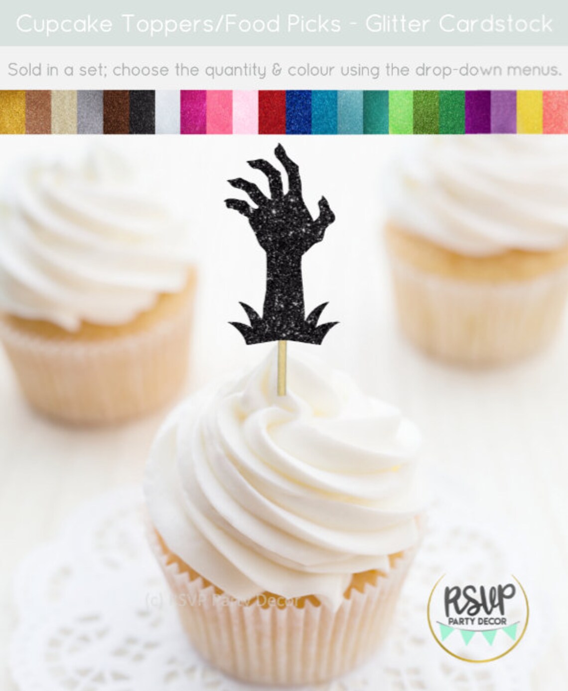 Zombie Arm Cupcake Toppers, Halloween Cupcake Toppers, Halloween Party ...
