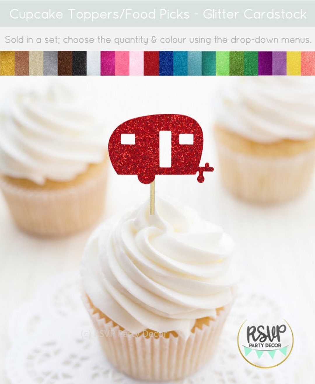 Camper Cupcake Toppers, RV Trailer Food Picks, Camping Cupcake Toppers ...