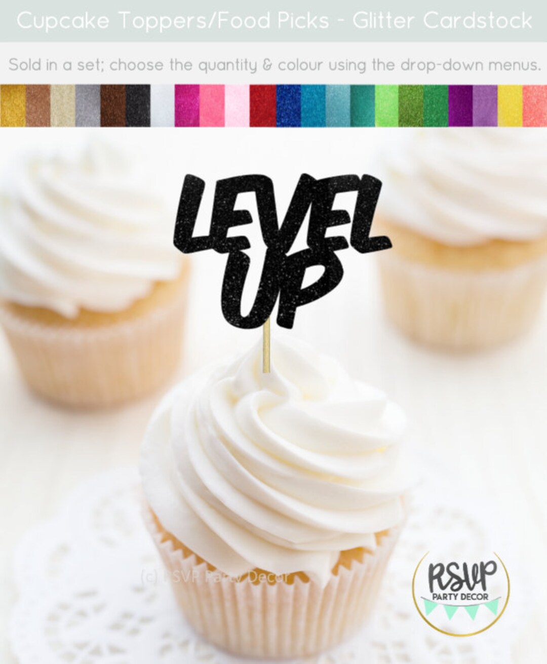 Level up Cupcake Toppers, Video Game Cupcake Toppers, Video Game Party ...