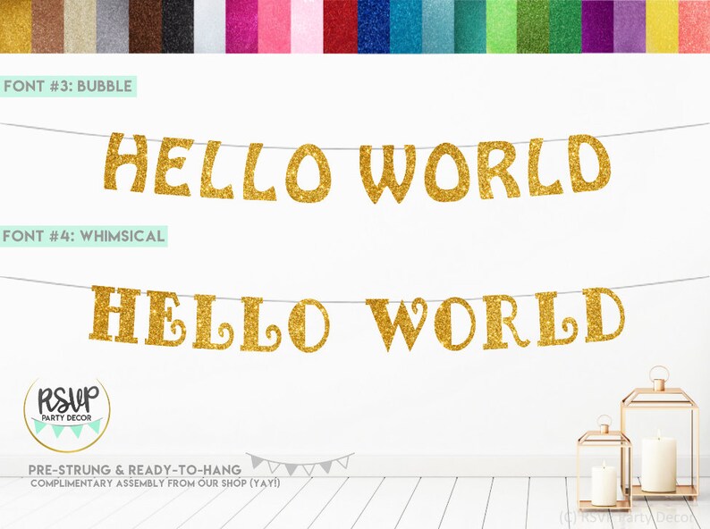 Hello World Banner Glitter Hello World Sign Baby Shower - Etsy