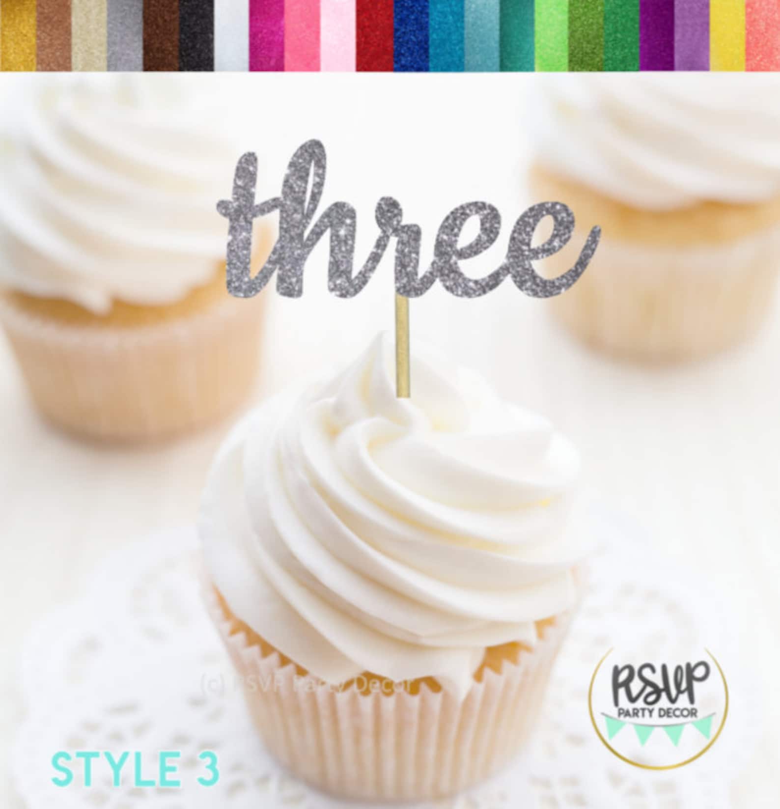 Number 3 Cupcake Toppers Three Food Picks 3rd Birthday - Etsy