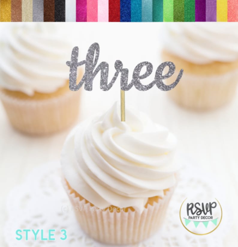 Number 3 Cupcake Toppers Three Food Picks 3rd Birthday - Etsy