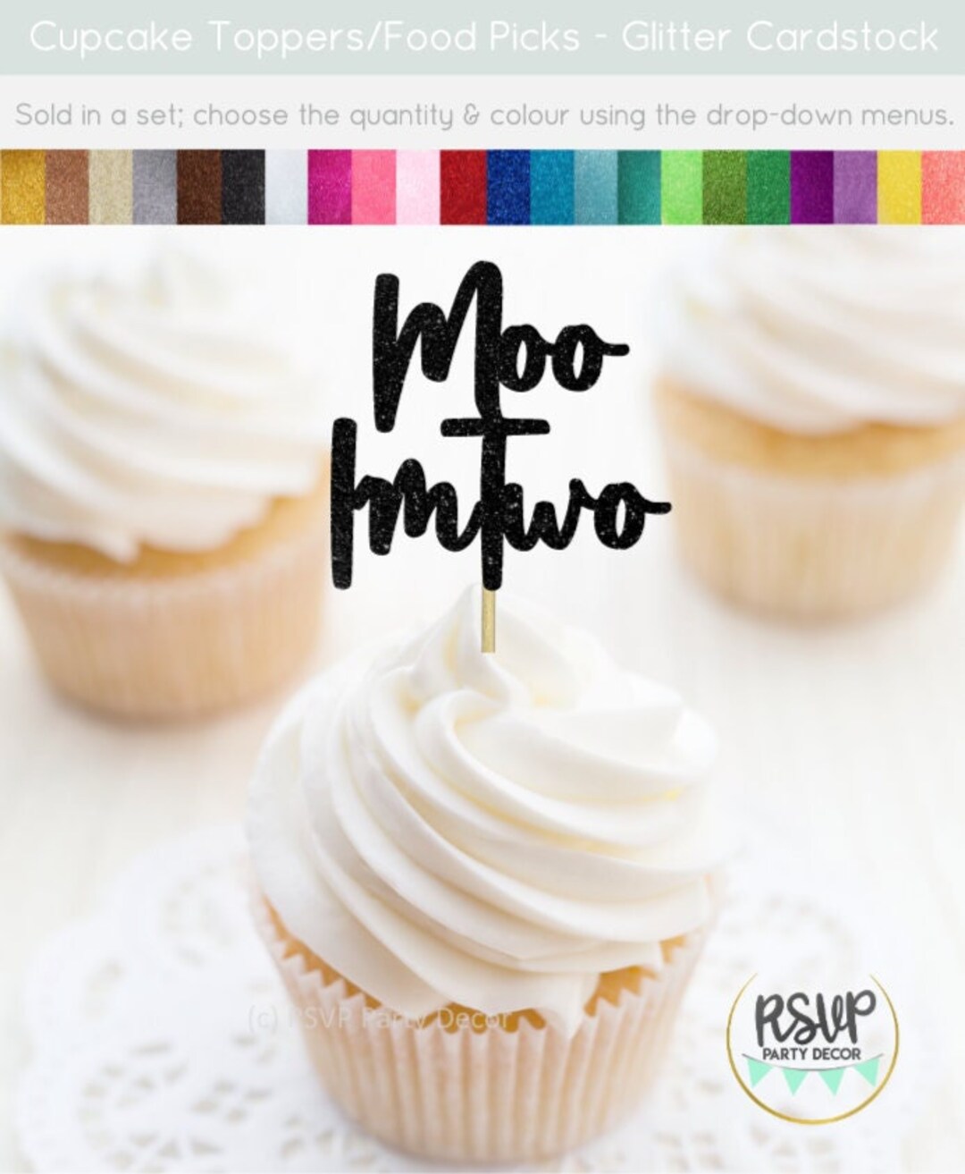 Moo I'm Two Cupcake Toppers, Cow 2nd Birthday Party Decor, Farm Second ...