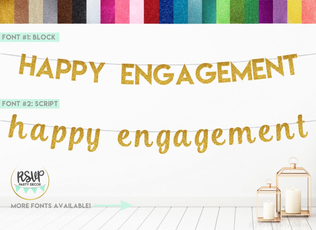 Happy Engagement Banner, Glitter Engagement Bunting, We're Engaged Sign ...