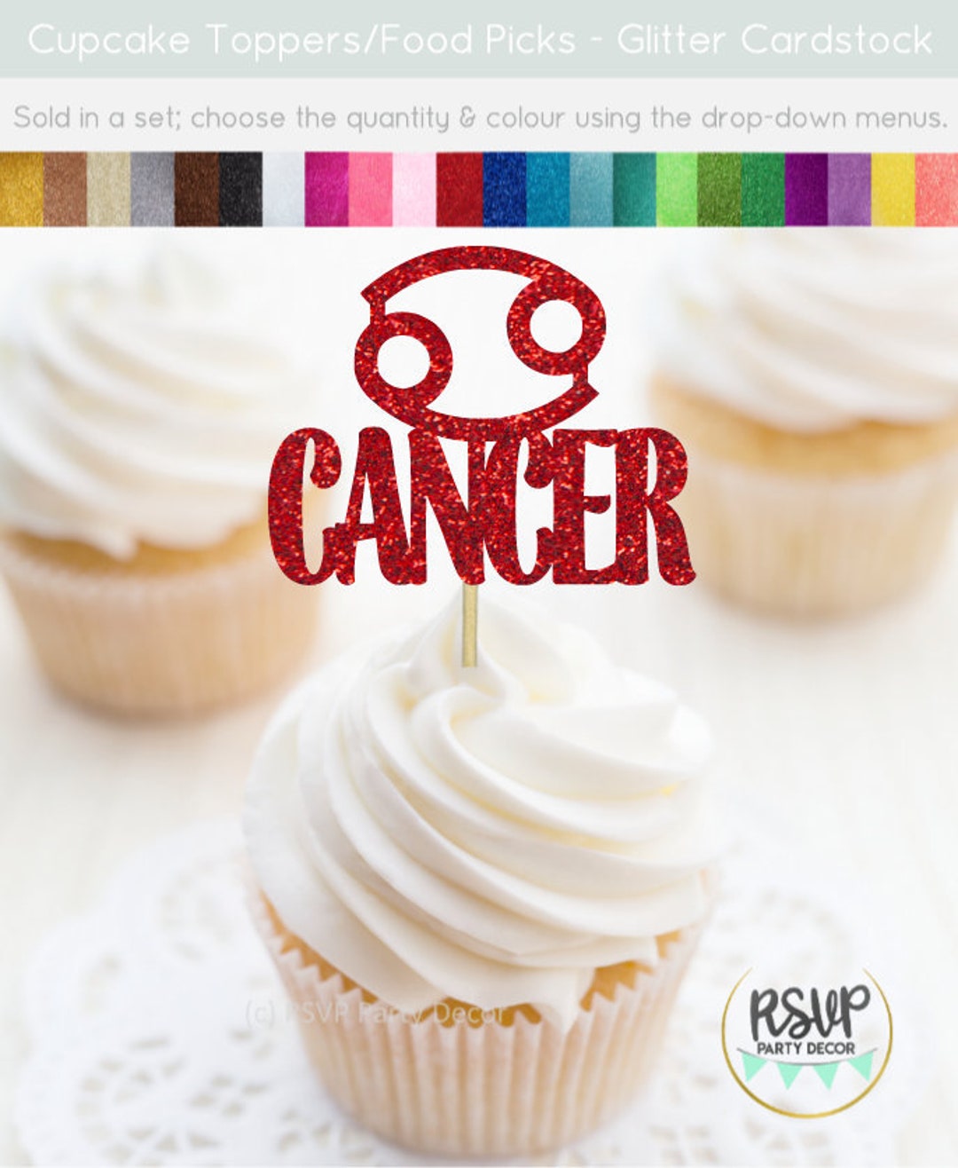 Cancer Cupcake Toppers, Cancer Birthday Party Decorations, Zodiac Party ...
