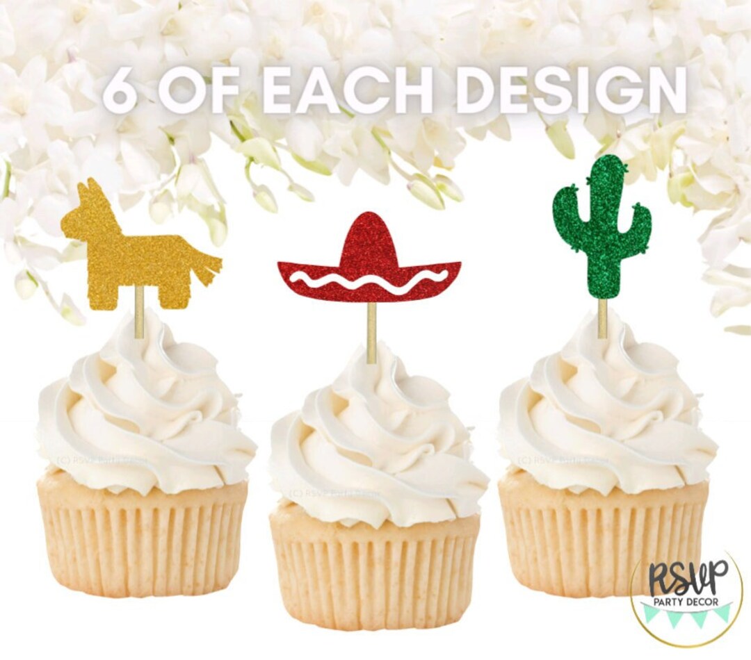 18 PCS Fiesta Cupcake Toppers, Tex Mex Food Picks, Fiesta Party ...
