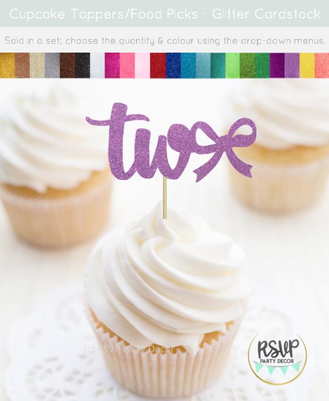 Bow Two Cupcake Toppers, Coquette 2nd Birthday Food Picks, Feminine ...