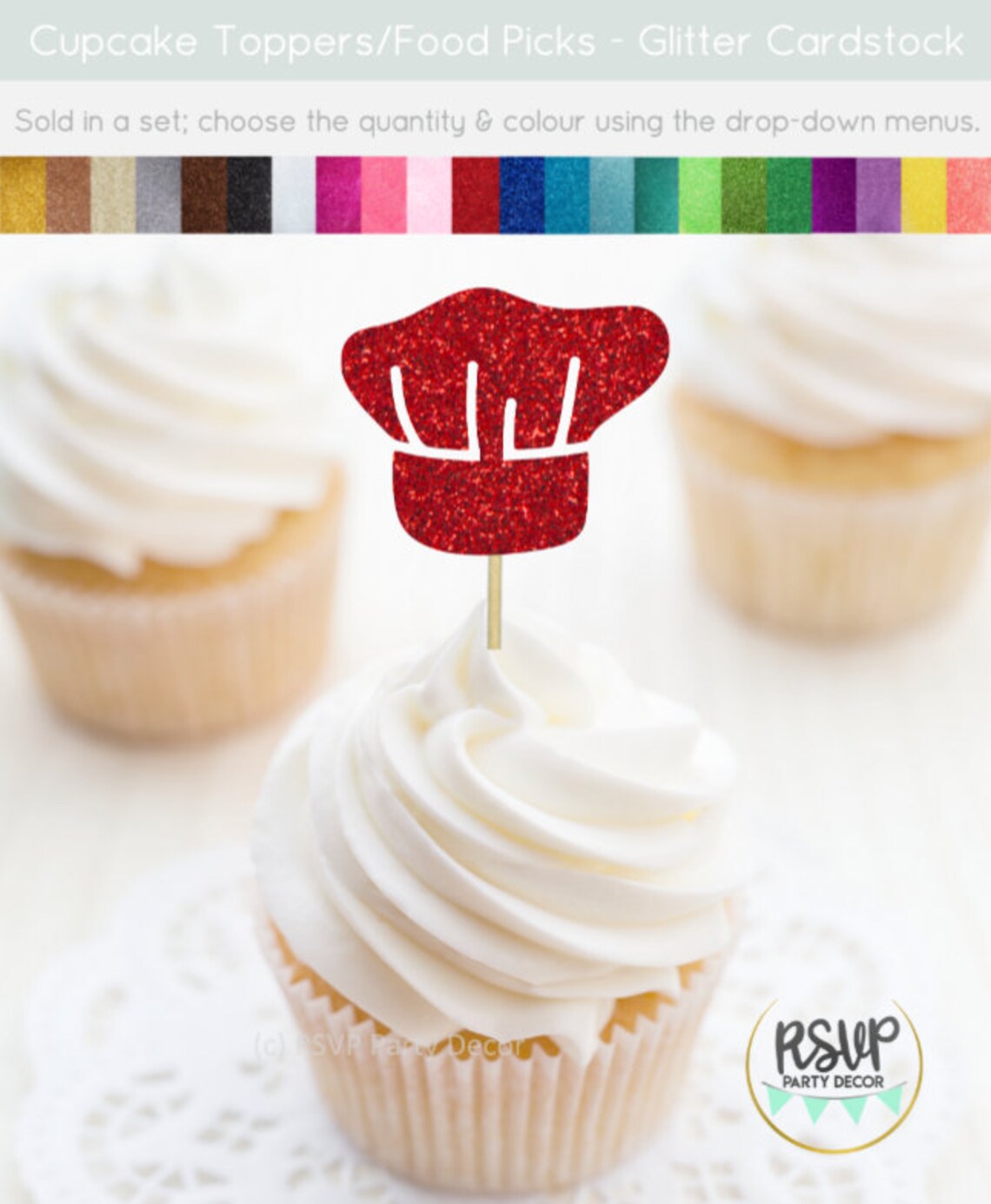 Chef Hat Cupcake Toppers, Cooking Graduation Party Decor, Chef ...
