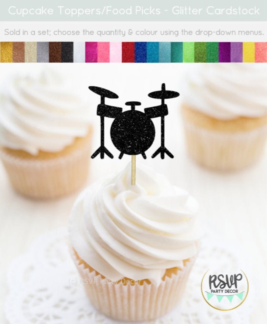 Drums Cupcake Toppers, Music Party Decorations, Rock Star Cupcake ...