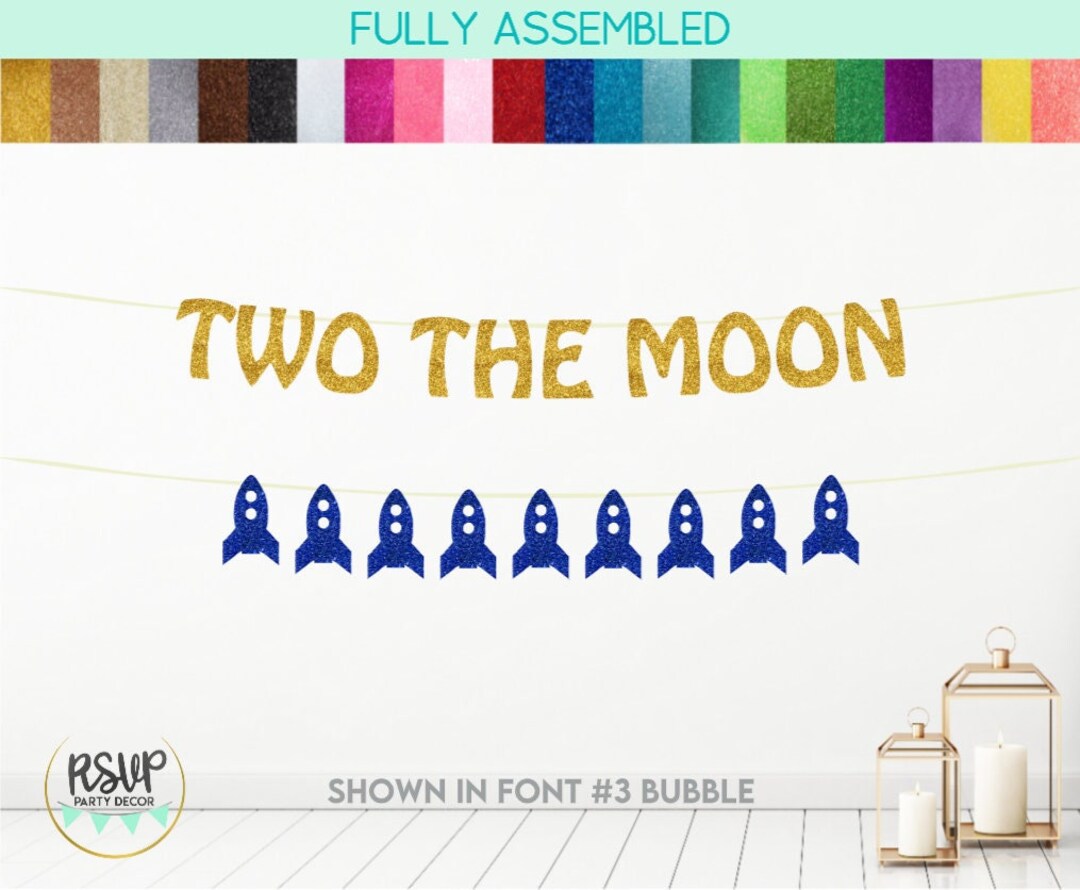 Two the Moon Banner, Rocketship Garland, Moon 2nd Birthday Decor, Space ...
