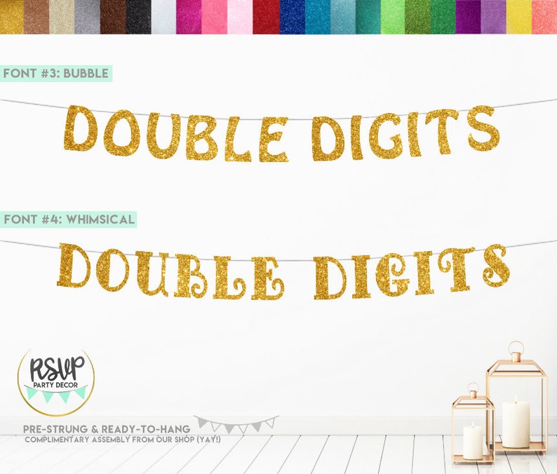 Double Digits Banner Glitter Double Digits Sign 10th - Etsy