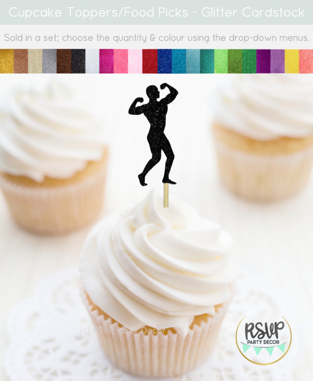 Muscle Man Cupcake Toppers, Male Stripper Food Picks, Bachelorette ...