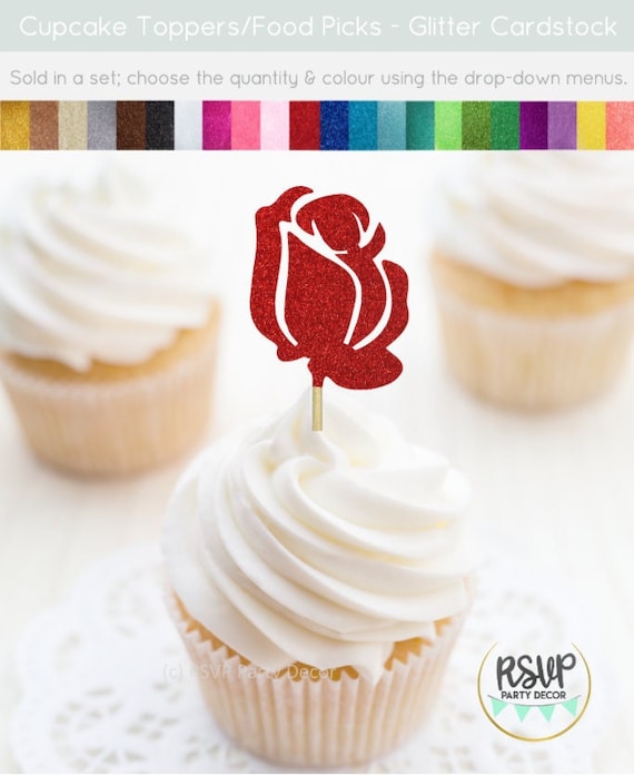 Rose Cupcake Toppers, Flower Cupcake Toppers, Valentine's Day Party ...