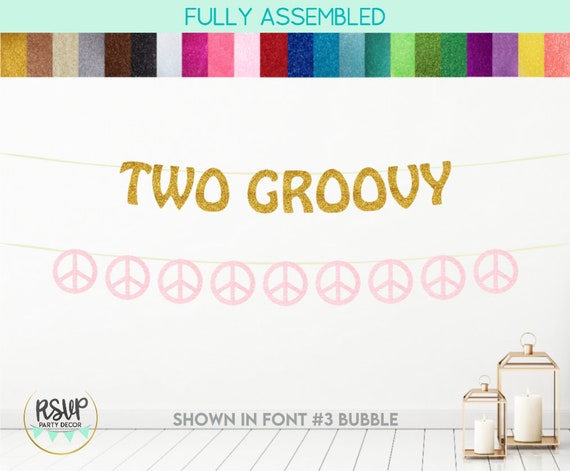 Two Groovy Banner, Peace Sign Garland, Retro Groovy 2nd Birthday Banner ...