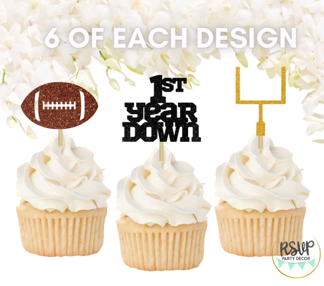 18 PCS 1st Year Down Cupcake Toppers, Football 1st Birthday Party ...