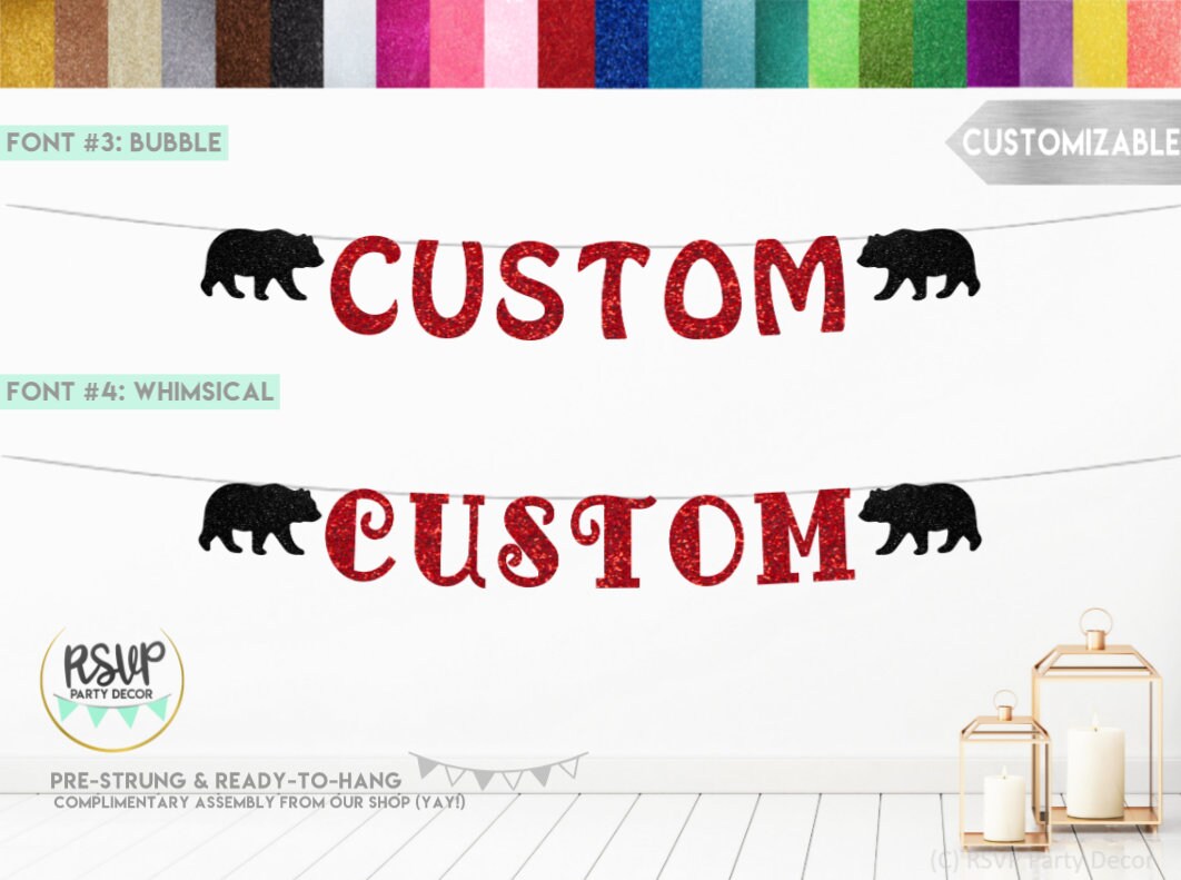 Custom Bear Banner, Personalized Lumberjack Banner, Woodland Party ...