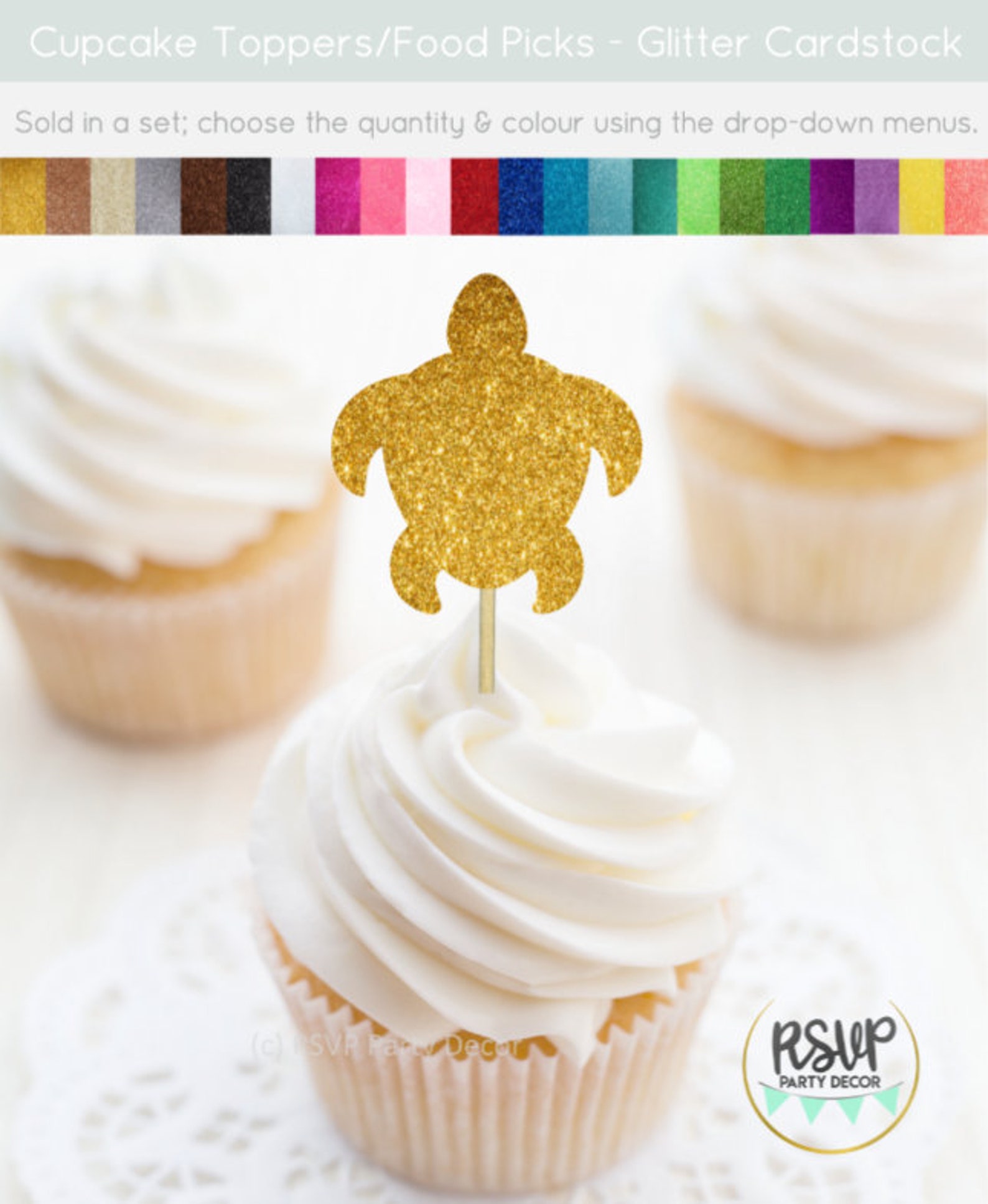 Turtle Cupcake Toppers, Seaturtle Food Picks, Turtle Party Decor, Ocean ...