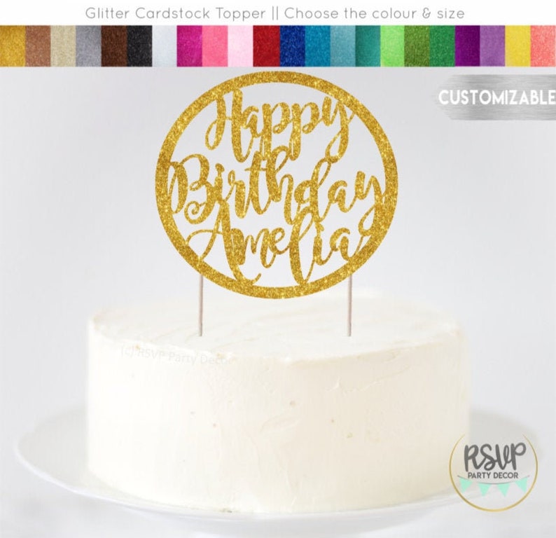 Circle Custom Happy Birthday Cake Topper Personalized Happy - Etsy