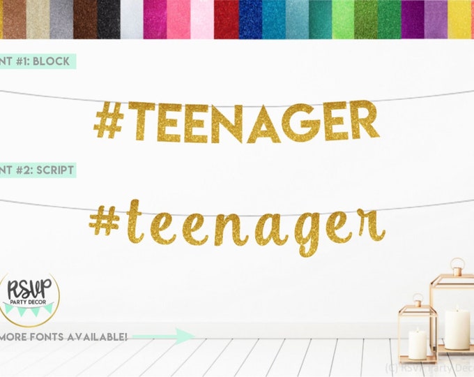 Hashtag Teenager Banner, teenager Sign, 13th Birthday Party Decorations ...