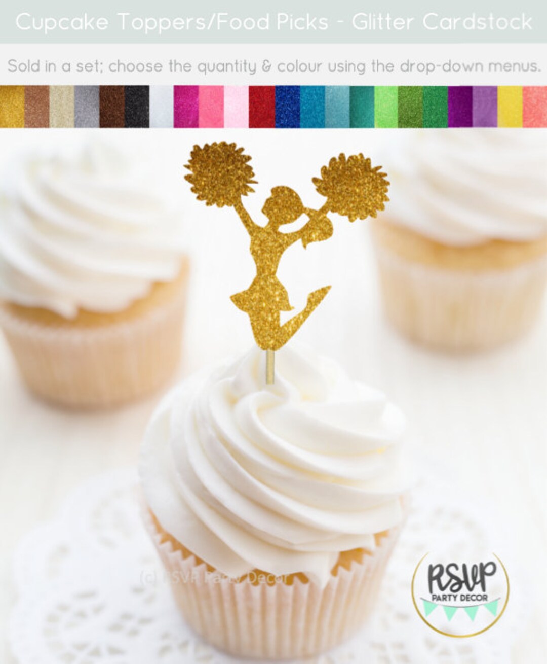 Cheerleader Cupcake Toppers, Cheerleading Food Picks, Cheer Party ...