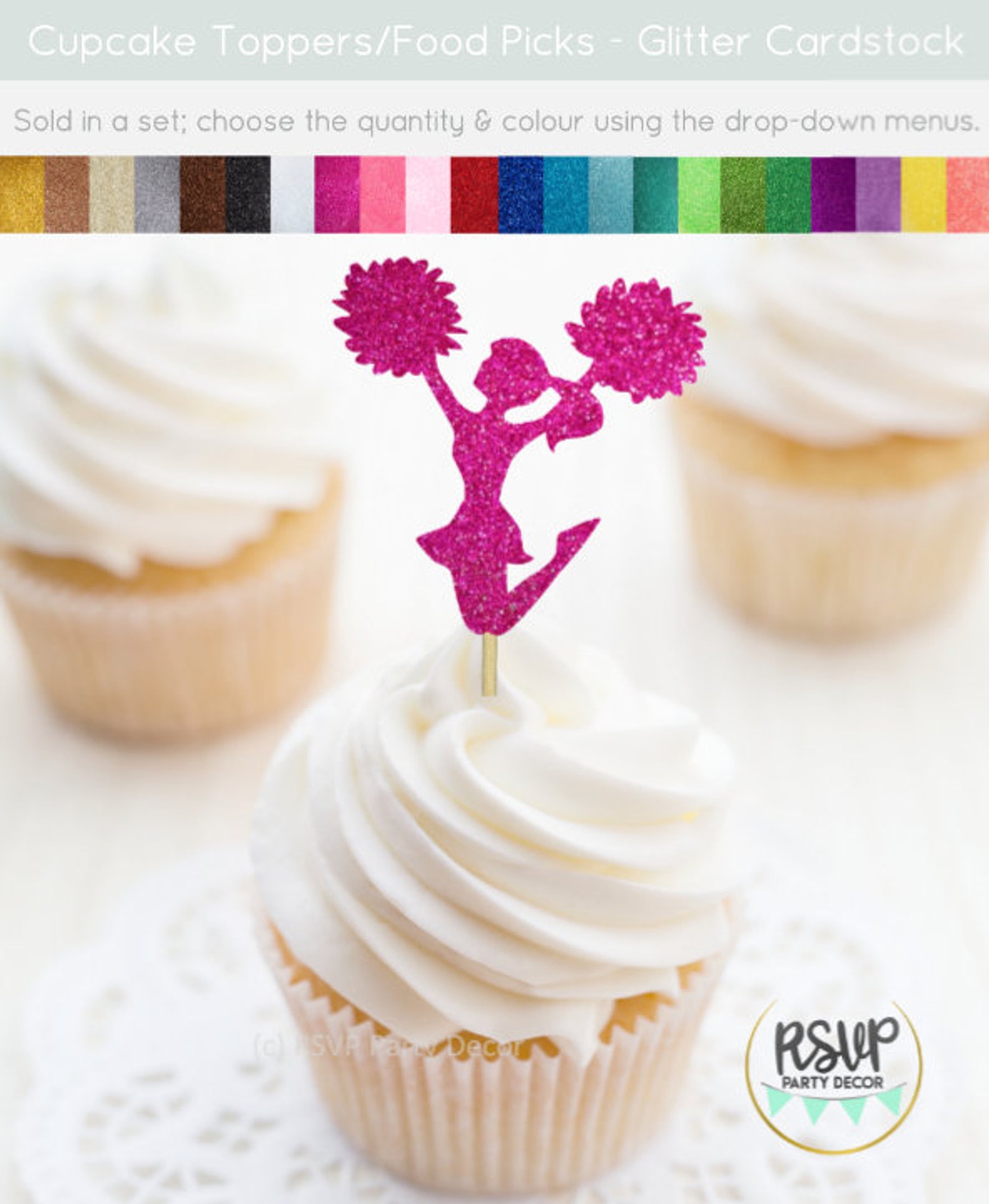 Cheerleader Cupcake Toppers Cheerleading Food Picks Cheer | Etsy