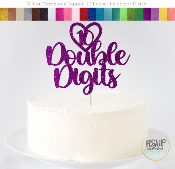 Double Digits with Heart Cake Topper, 10th Birthday Cake Topper, Tenth ...