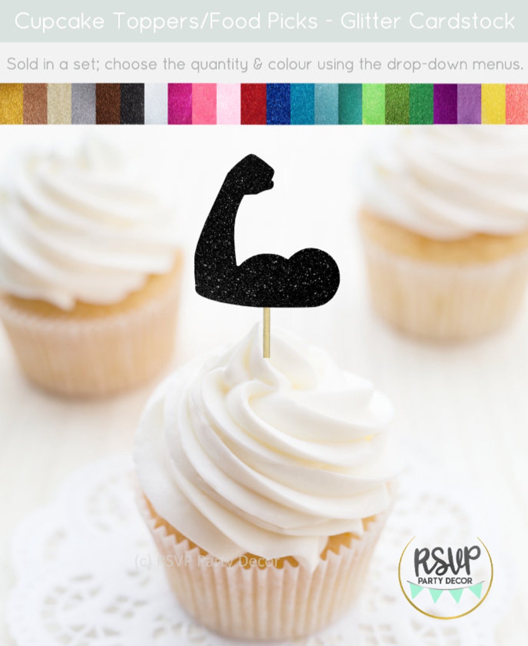 Muscle Arm Cupcake Toppers, Fitness Party Decorations, Weightlifter ...