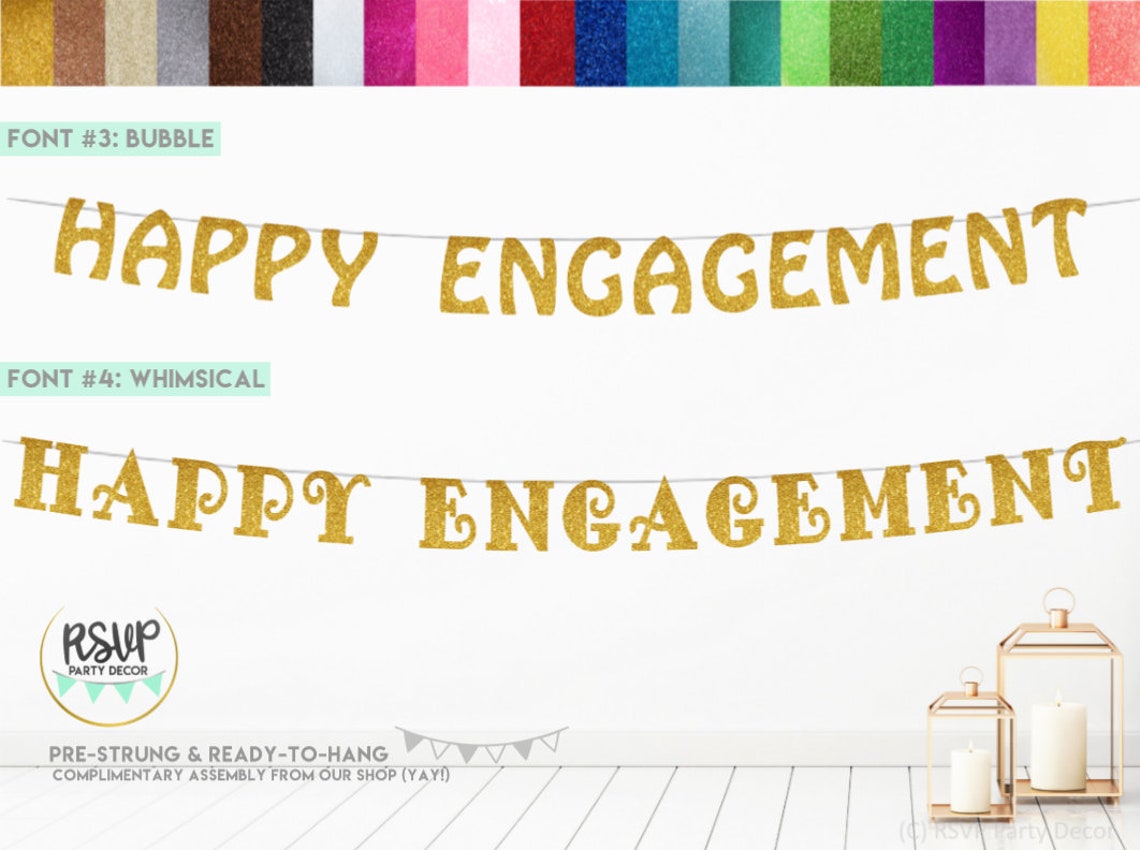 Happy Engagement Banner, Glitter Engagement Bunting, We're Engaged Sign ...