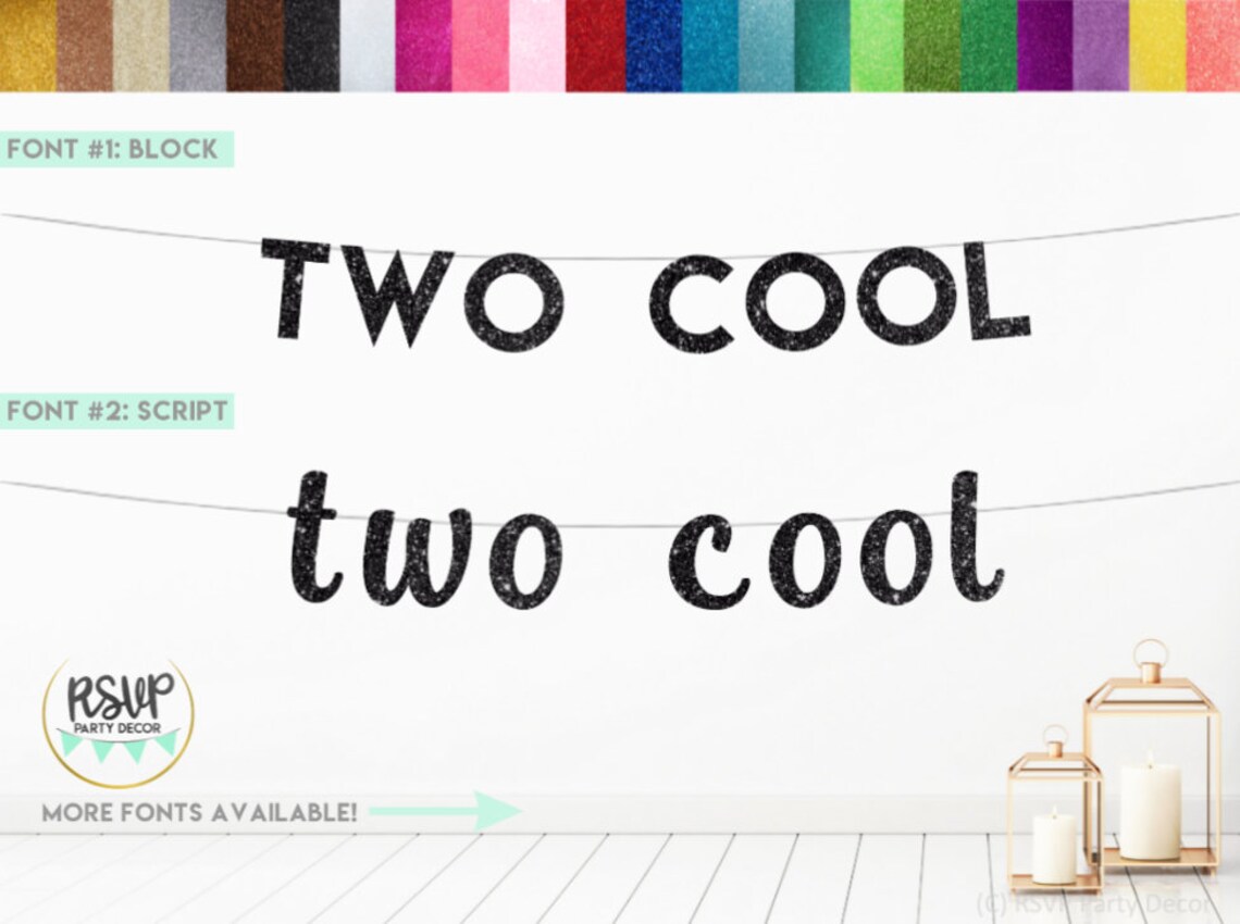 Two Cool Banner, Glitter Two Cool Sign, Second Birthday Banner, 2nd ...