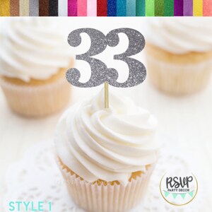 Number 33 Cupcake Toppers, Thirty Three Food Picks, 33rd Birthday ...