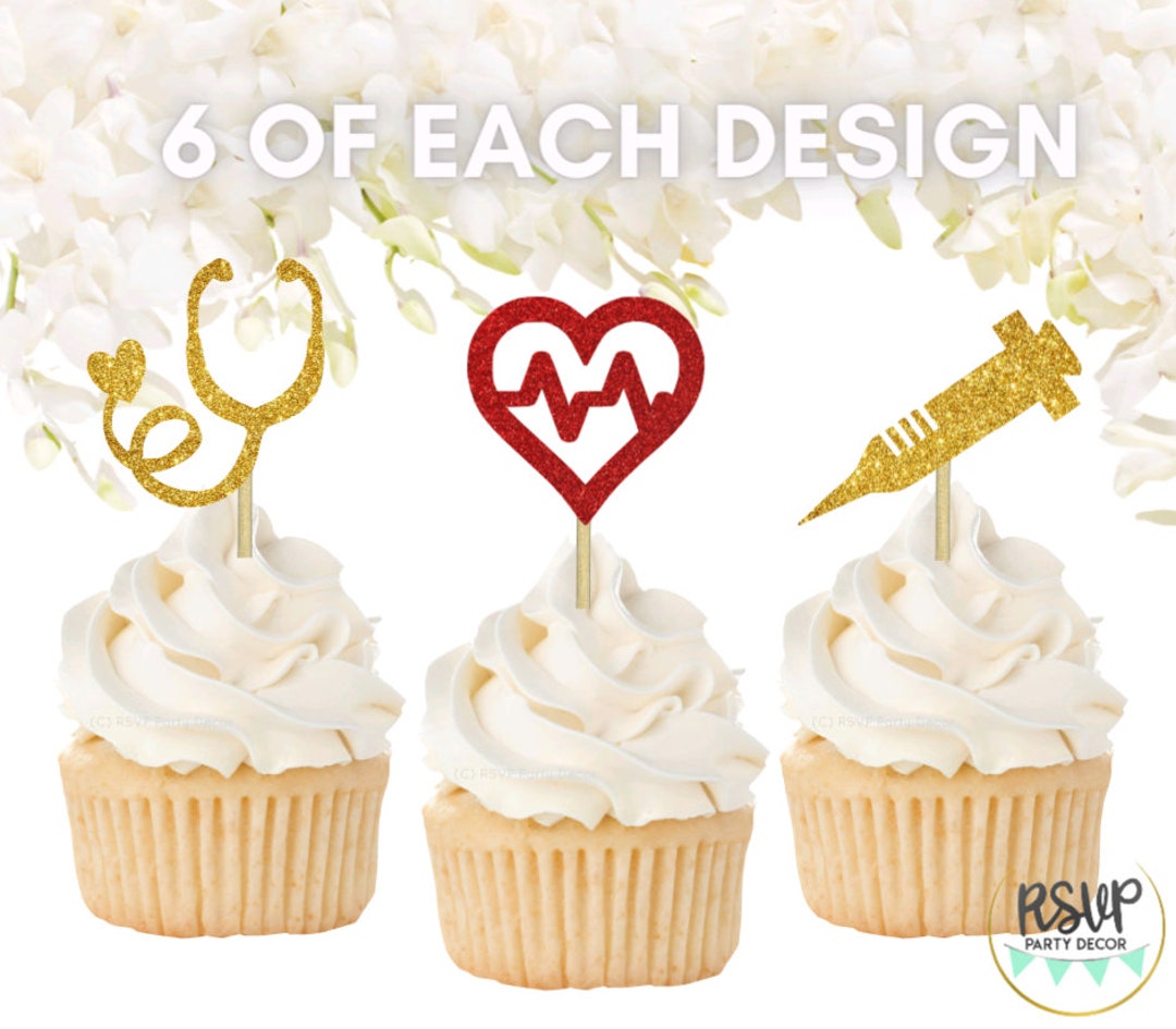 18 PCS Medical Symbol Cupcake Toppers, Stethoscope Toppers, Nurse ...