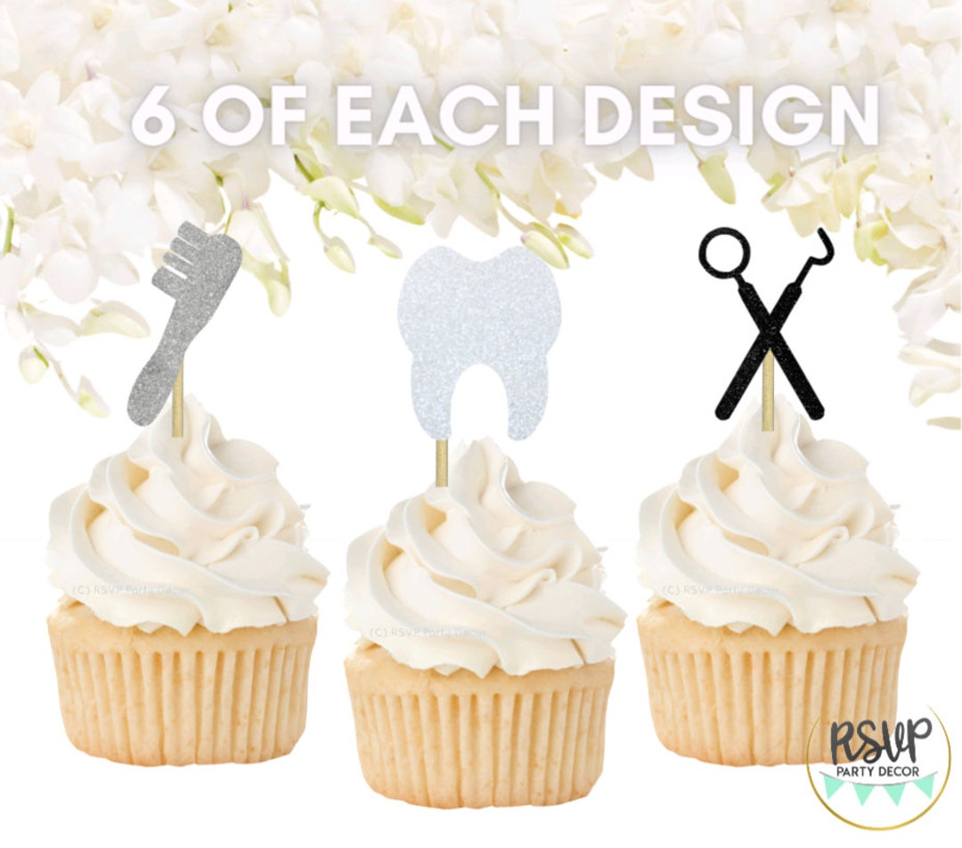 Dentist Cupcake Toppers, Tooth Cupcake Toppers, Dental Graduation Party ...