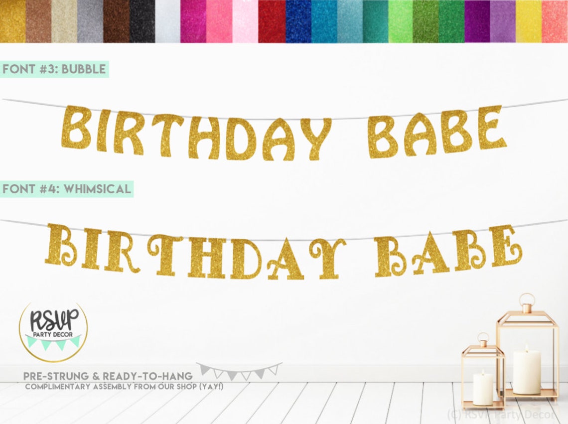 Birthday Babe Banner, Glitter Happy Birthday Sign, Birthday Bunting ...