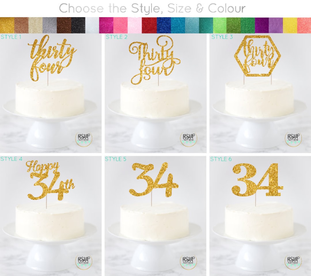 Thirty Four Cake Topper, 34 Cake Topper, Thirtyfour Cake Topper, Thirty ...