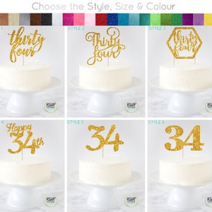 Thirty Four Cake Topper, 34 Cake Topper, Thirtyfour Cake Topper, Thirty ...