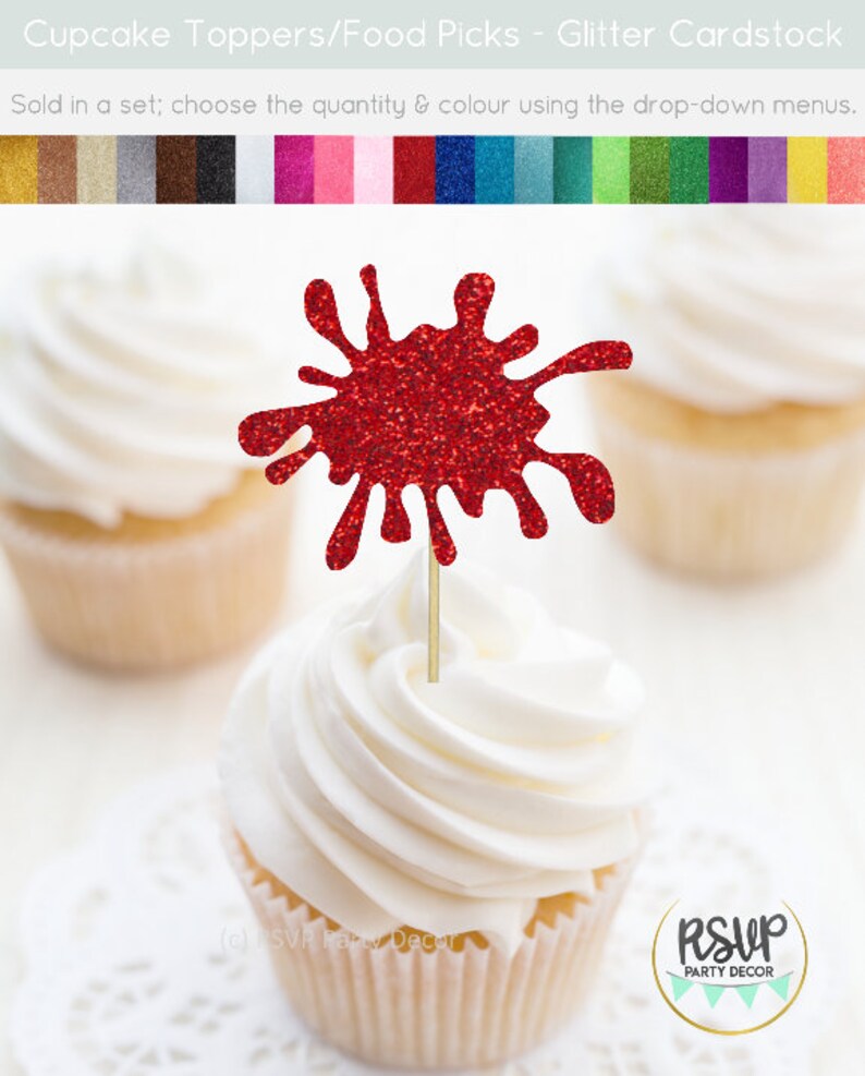 Slime Cupcake Toppers, Paint Splat Food Picks, Slime Themed Party, Lava ...