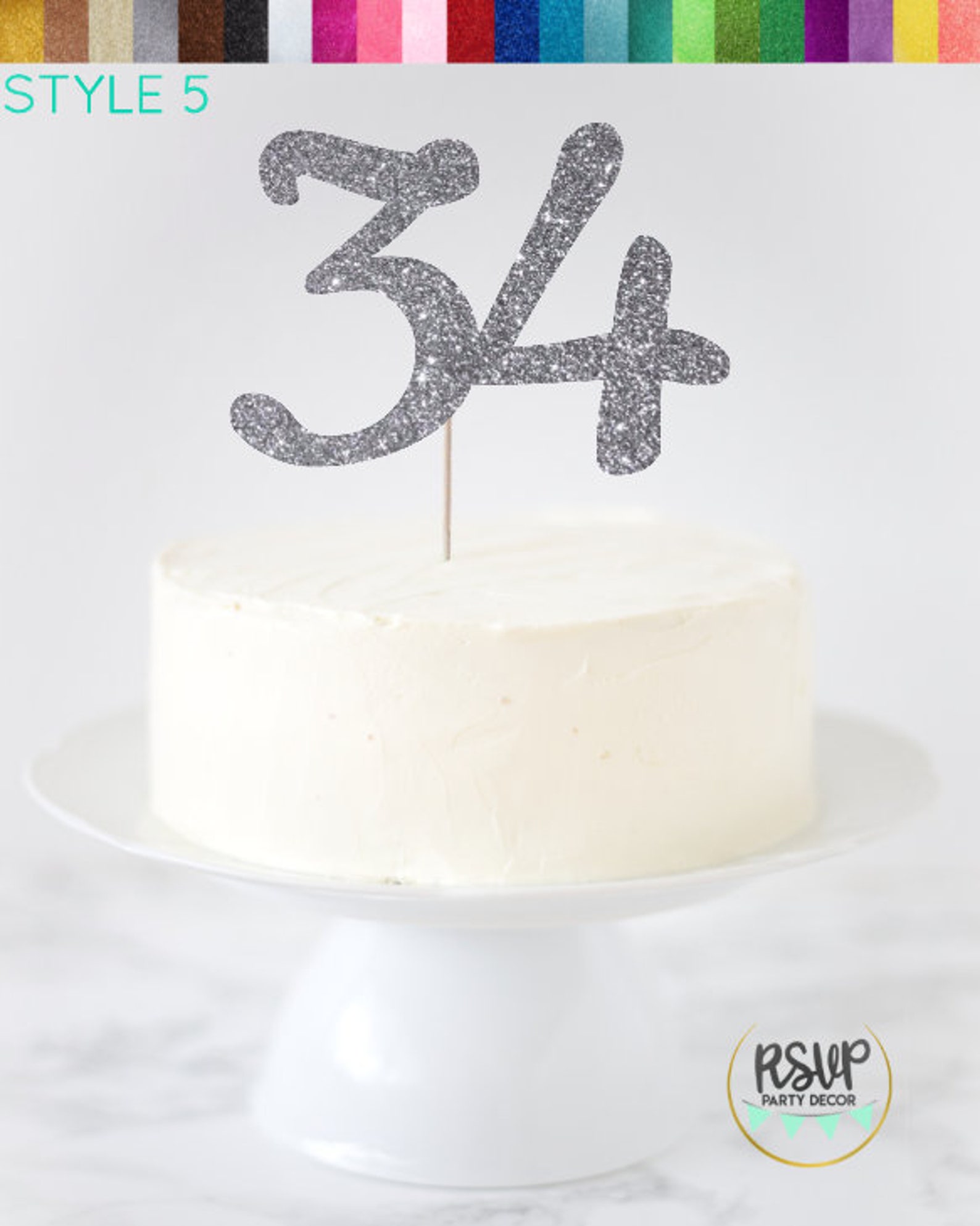 Thirty Four Cake Topper, 34 Cake Topper, Thirtyfour Cake Topper, Thirty ...