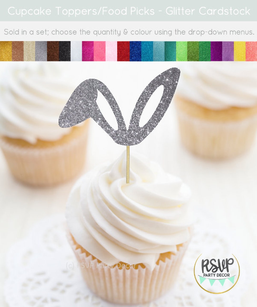Bunny Ear Cupcake Toppers, Rabbit Ear Cupcake Toppers, Easter Cupcake ...
