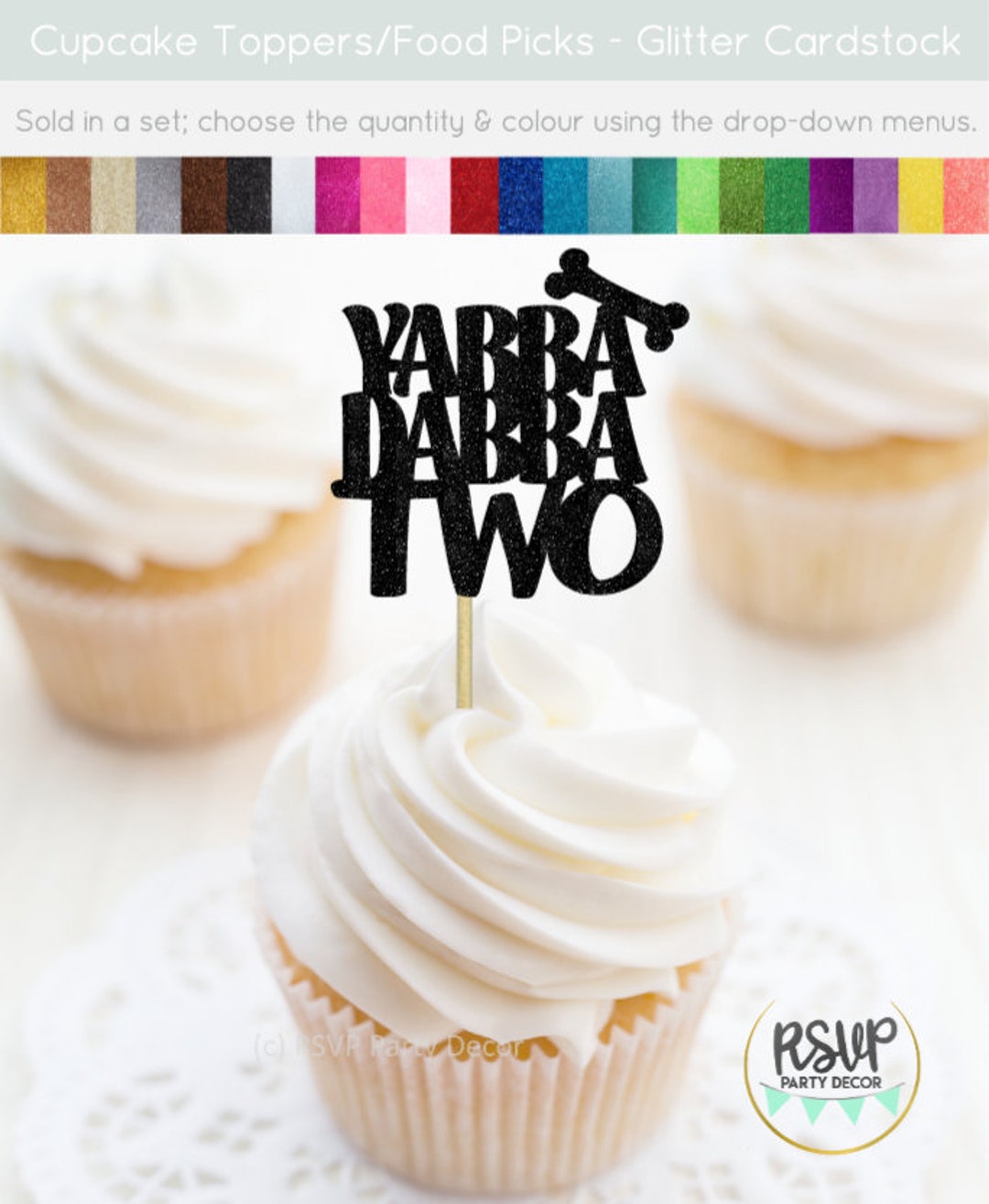 Yabba Dabba TWO Cupcake Toppers, Prehistoric Themed 2nd Birthday Party ...