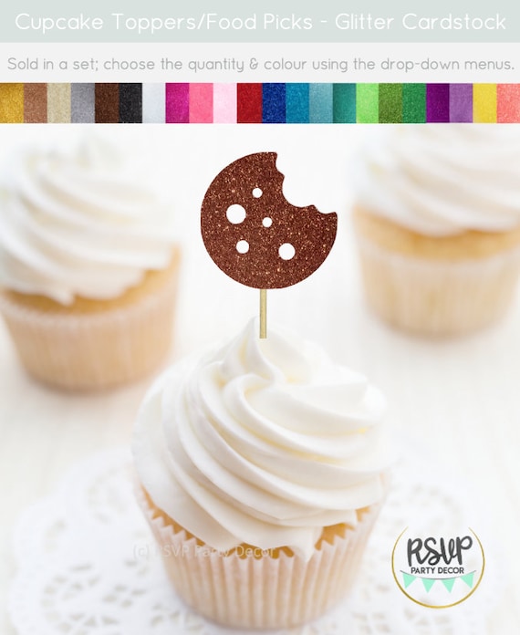 Chocolate Chip Cookie Cupcake Toppers, Cookie Party Decor, Milk and ...