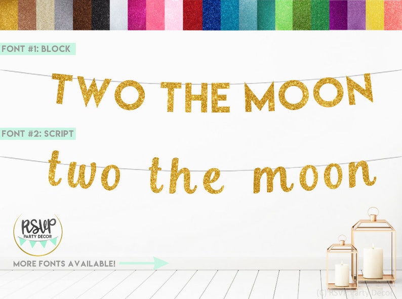 Two the Moon Banner, Glitter Two the Moon Sign, Moon 2nd Birthday Decor ...